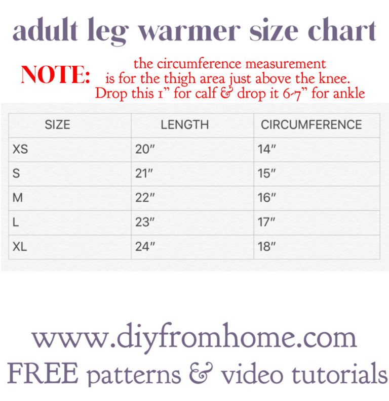 leg warmer size chart - DIY From Home